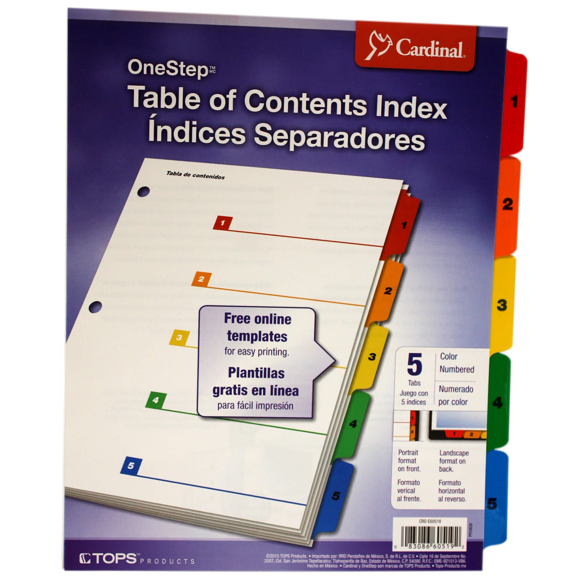 Separador 5 Divisiones Pestañas Multicolor Onestep | OfficeMax - Office Max
