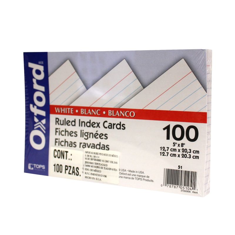 TARJETA 5X8 RAYADA PQTE C/100 | Tarjetas y Tarjeteros | OfficeMax