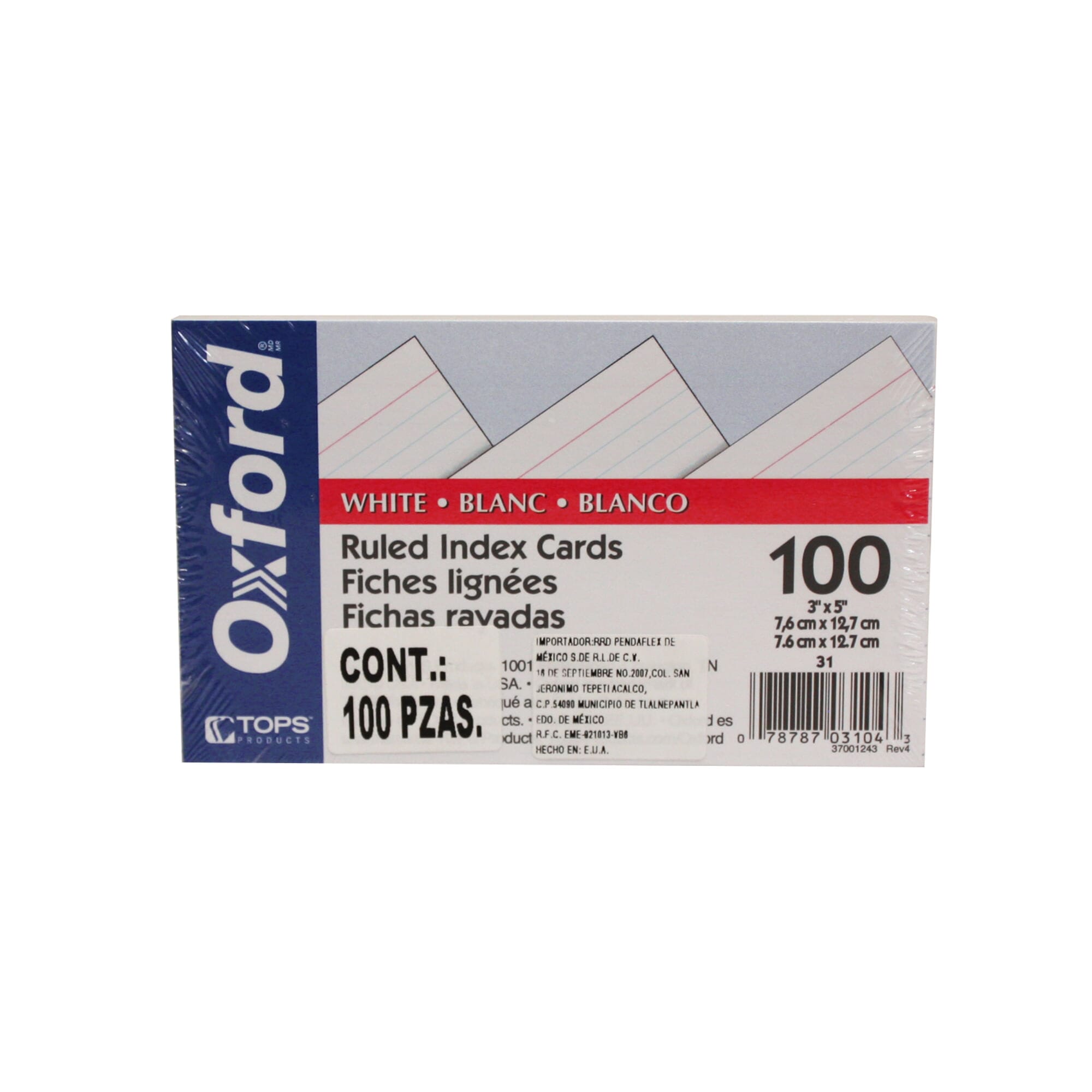 Tarjetas Rayadas Oxford Blanco 100pz | Tarjetas | OfficeMax - Office Max
