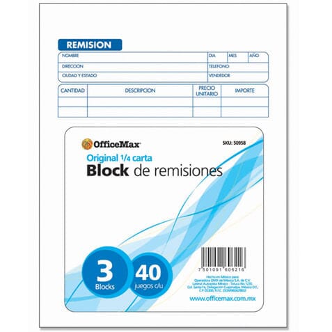 Nota de Remisión Original 1/4 Carta OfficeMax 3 Blocs con 40 hojas c/u ...