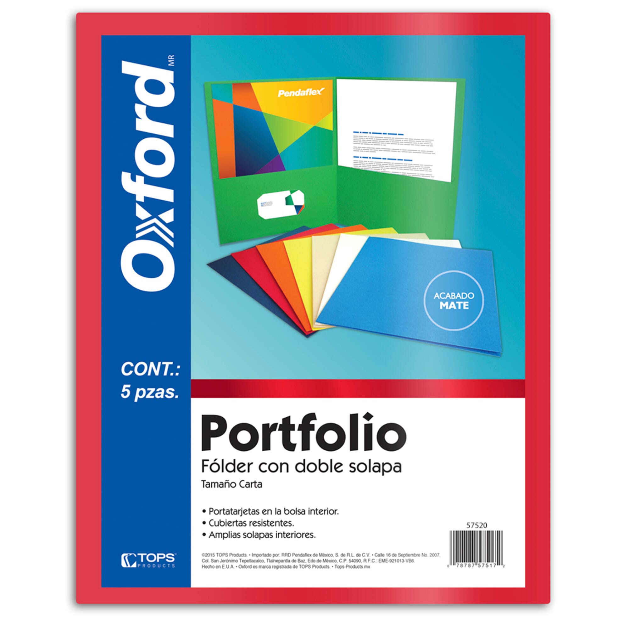 FOLDER PORTAFOLIO ROJO DOBLE SOLAPA CARTA OXFORD 5PZ | Folders ...