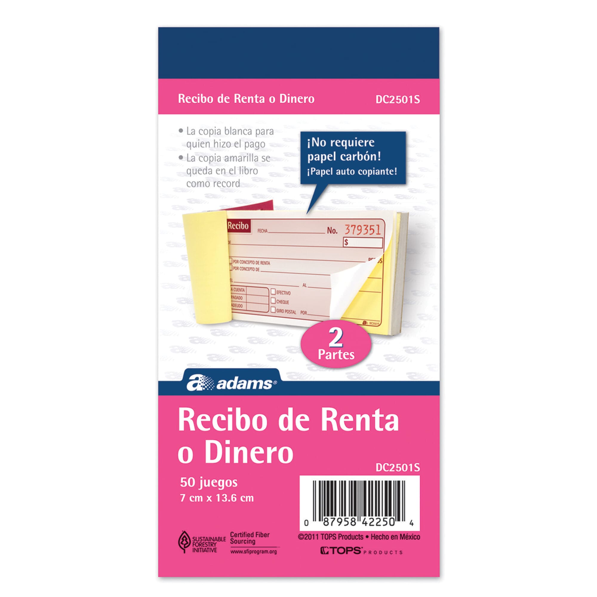 Recibos de Renta o Dinero Adams Autocopiante 50 juegos Formas Tabulares ...