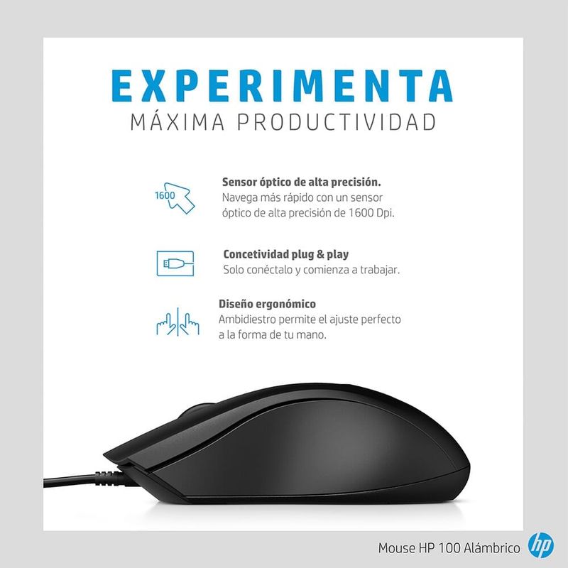 Mouse HP 100 Alámbrico Negro | Mouse Y Teclados