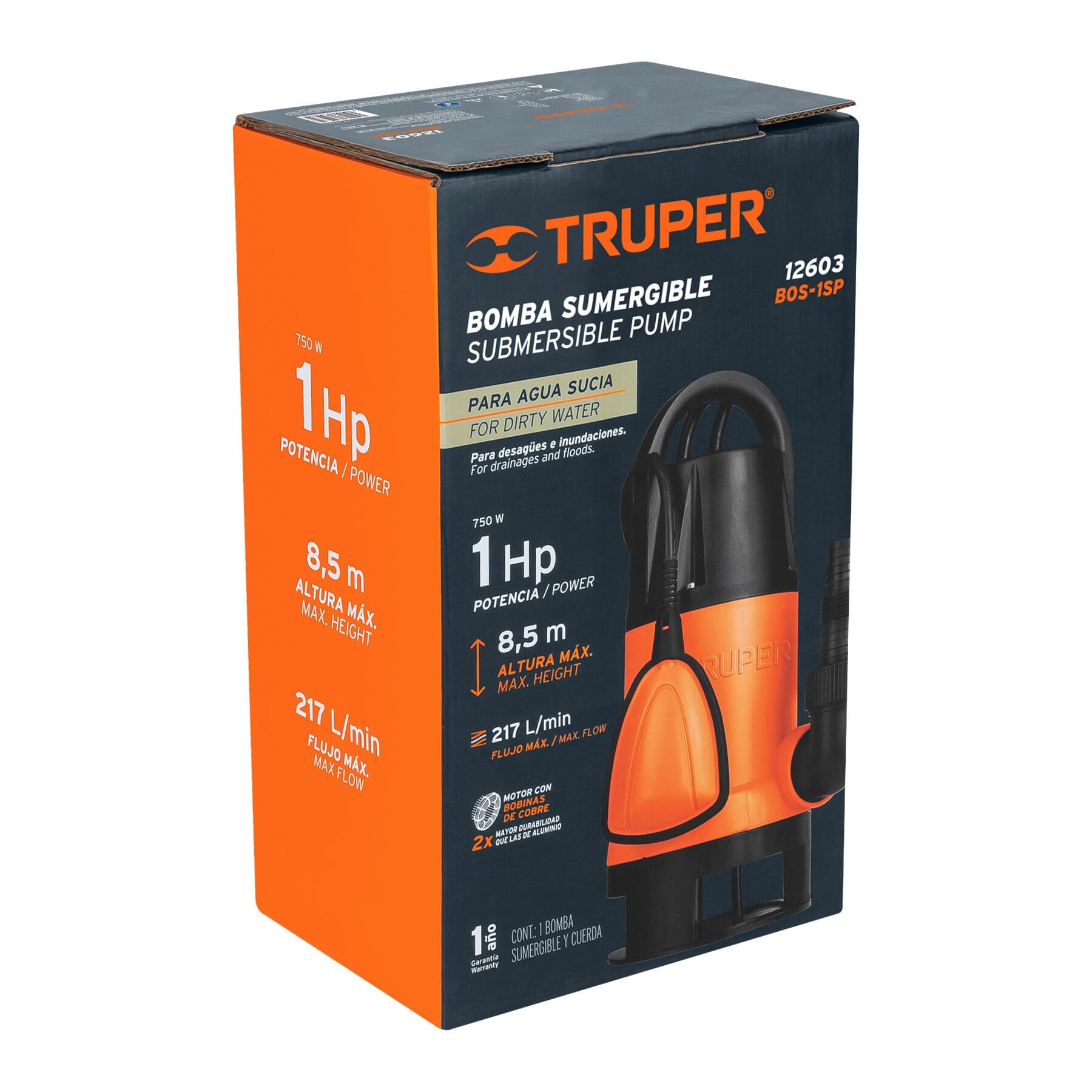 Bomba Sumergible Truper Plástica para Agua Sucia 1 HP | Ferretería ...