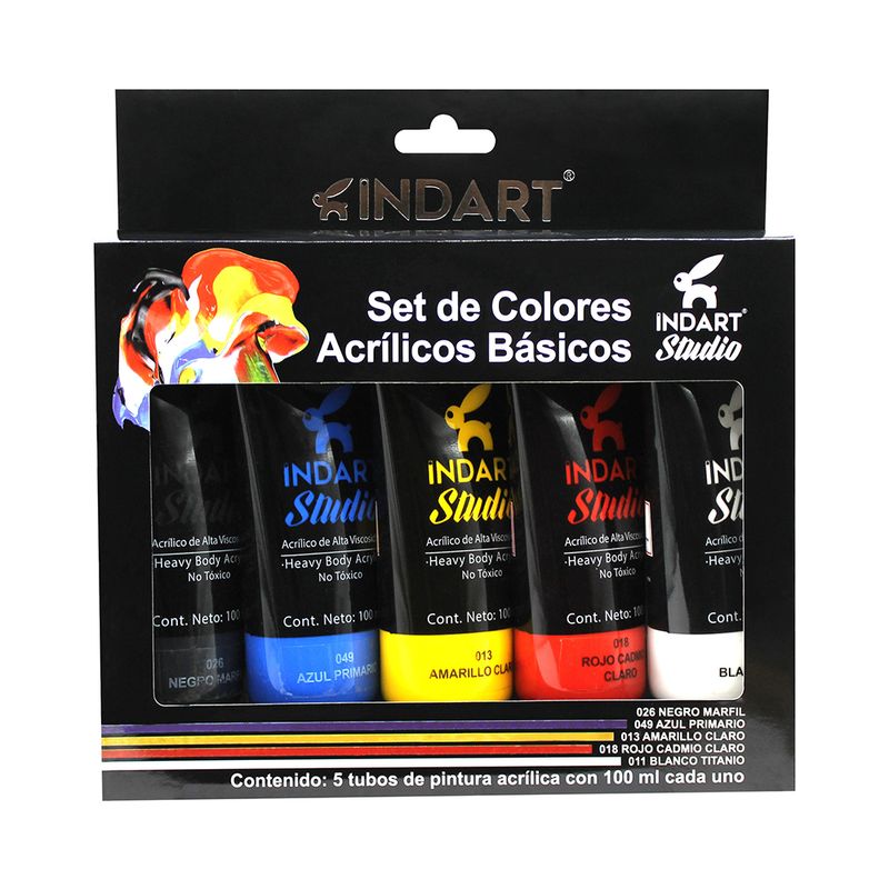 Pinturas Acrílicas Roel Indart Studio Colores Básicos 5 piezas ...