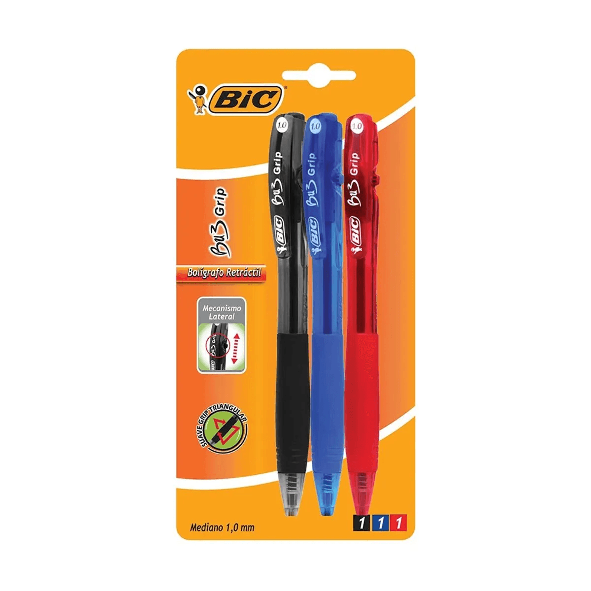 Bolígrafos Bic Bu3 Grip Multicolor 3 piezas | OfficeMax - Office Max