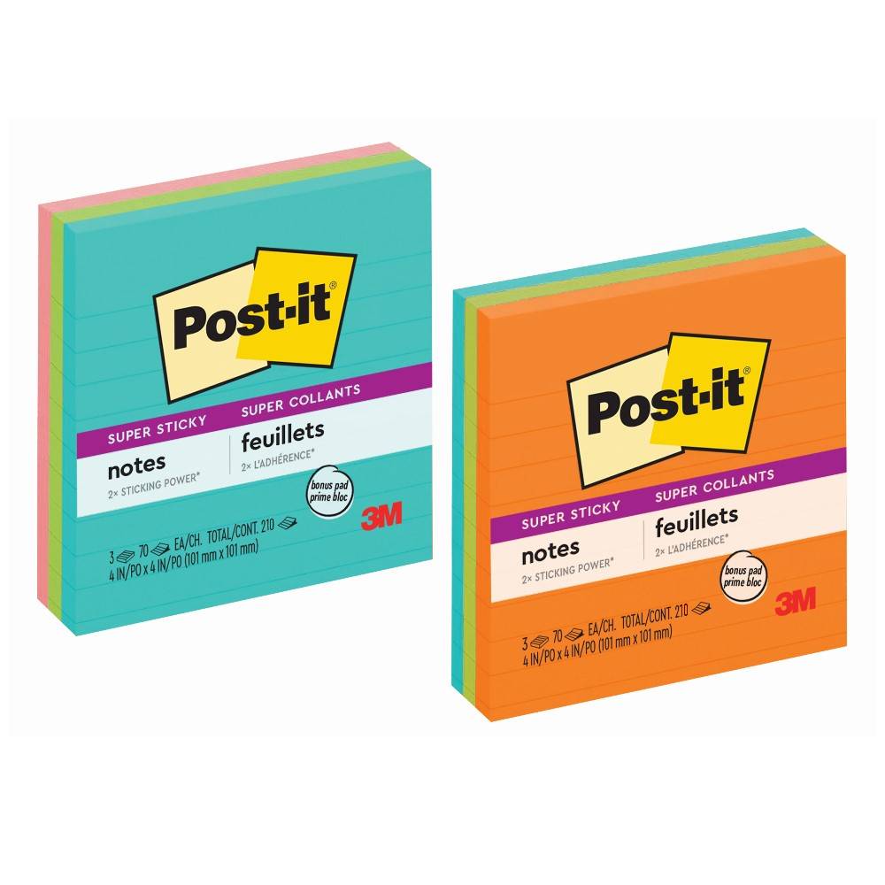 Post-It Notas Super Sticky Miami Raya 4x4" Varios Colores 210 hojas ...