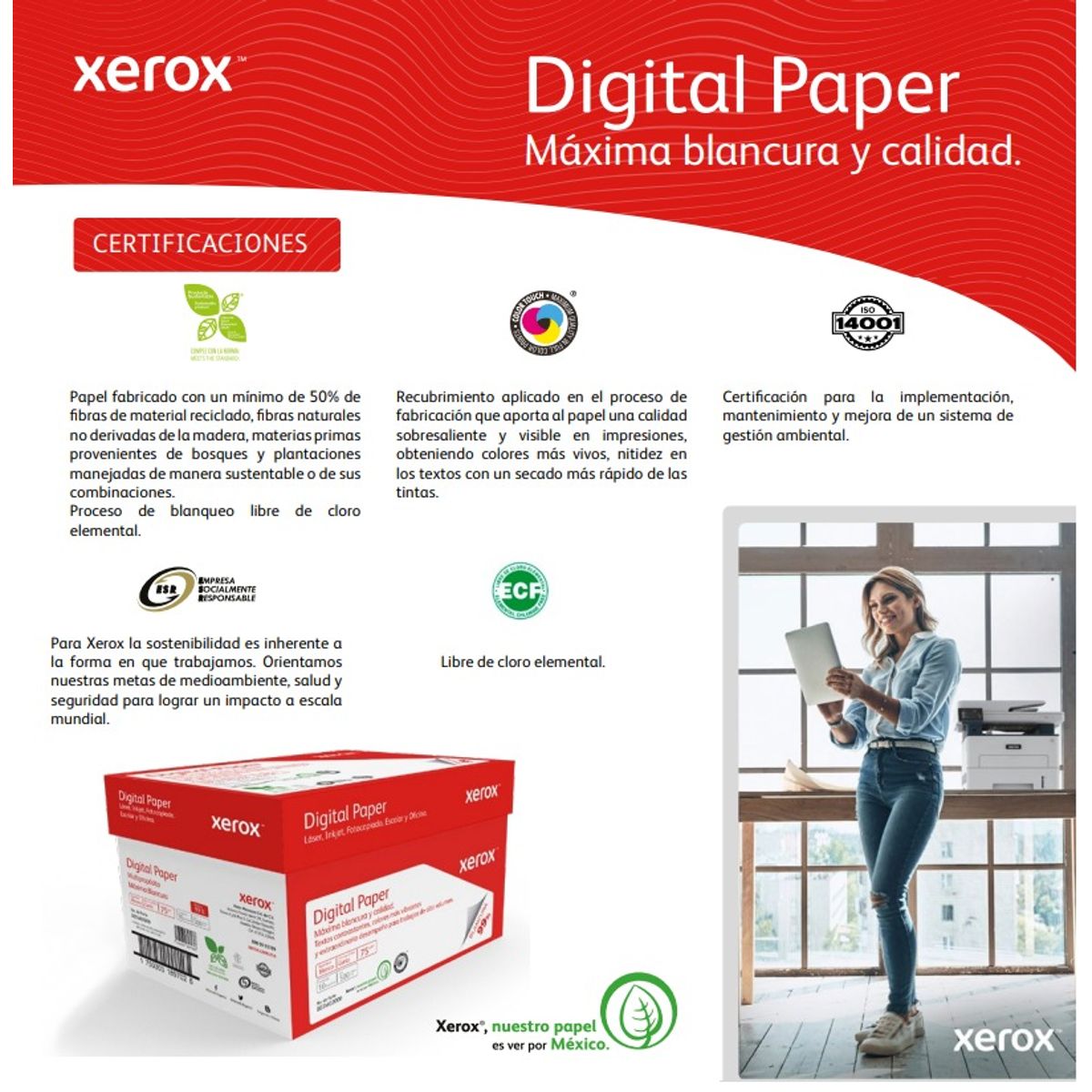 Paquete de Hojas Tamaño Carta Multipropósito Xerox Digital Paper 99% ...