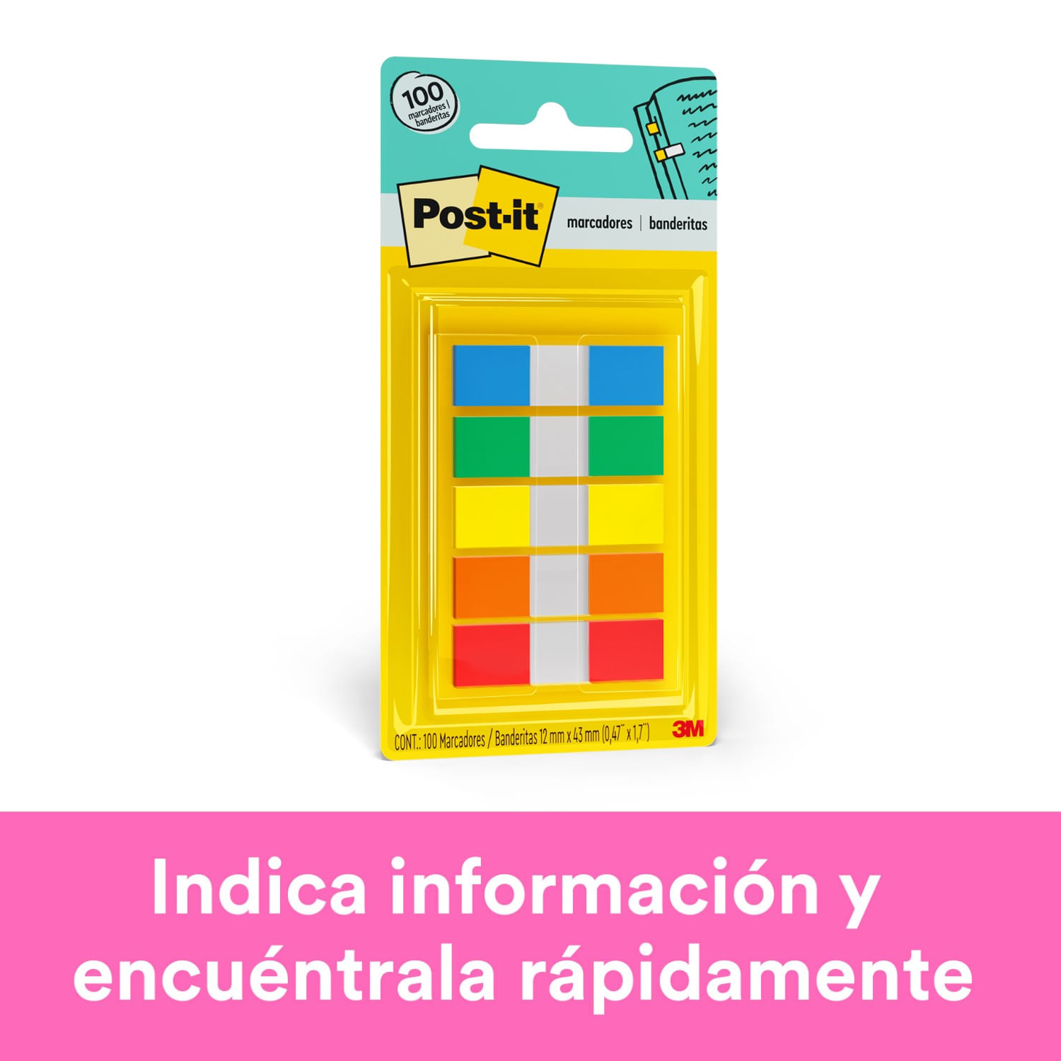 Post It Banderitas Colores Primarios 100 piezas | Banderitas Adhesivas ...