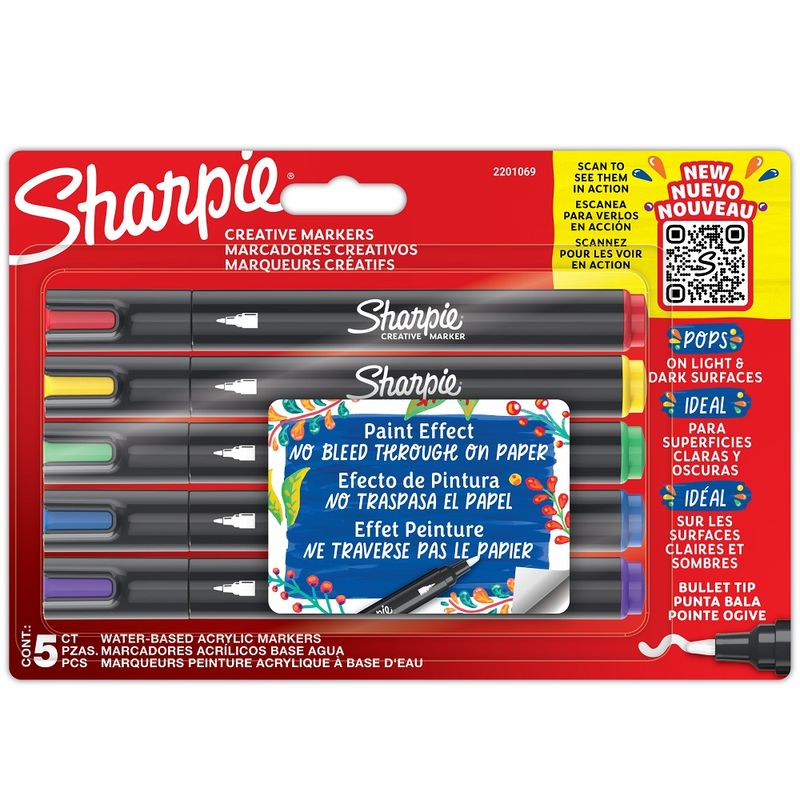 Marcadores Sharpie Acrílico Punta Bala 5 piezas | Plumones y Marcadores ...
