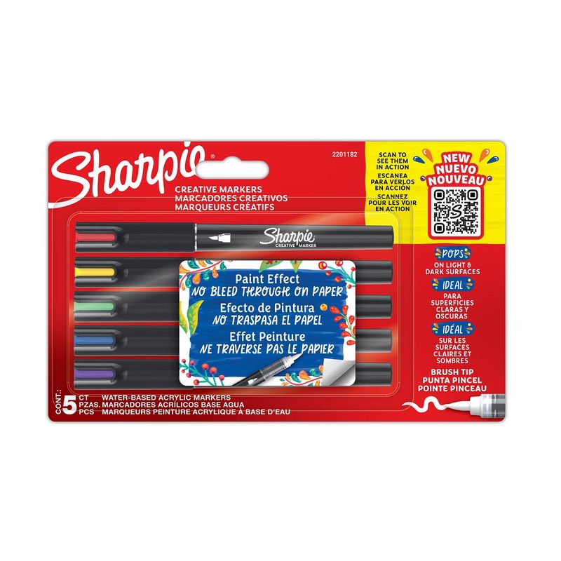 Marcadores Sharpie Acrílico Punta Pincel 5 piezas | Plumones y ...
