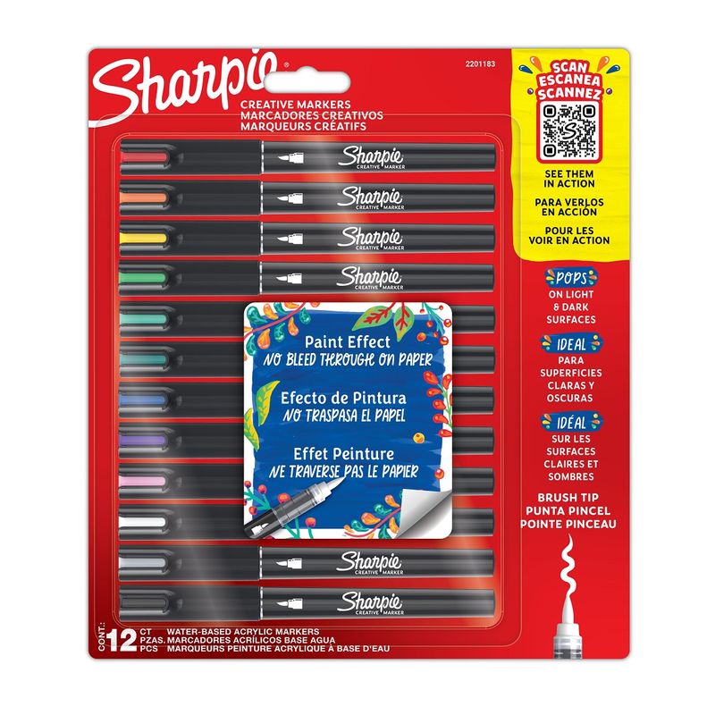Marcadores Sharpie Acrílico Punta Pincel 12 piezas | Plumones y ...