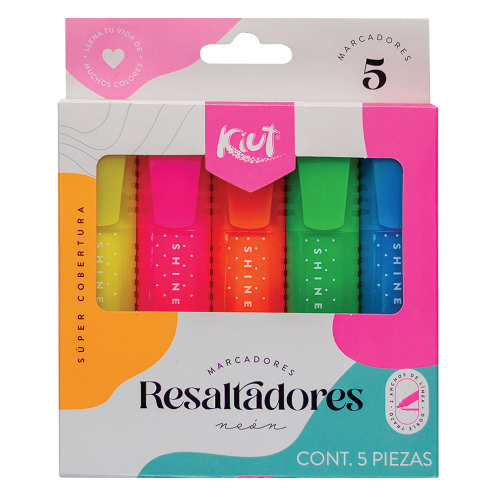 Marcatextos Punta Cincel Kiut Neón 5 piezas | Marcatextos | OfficeMax ...