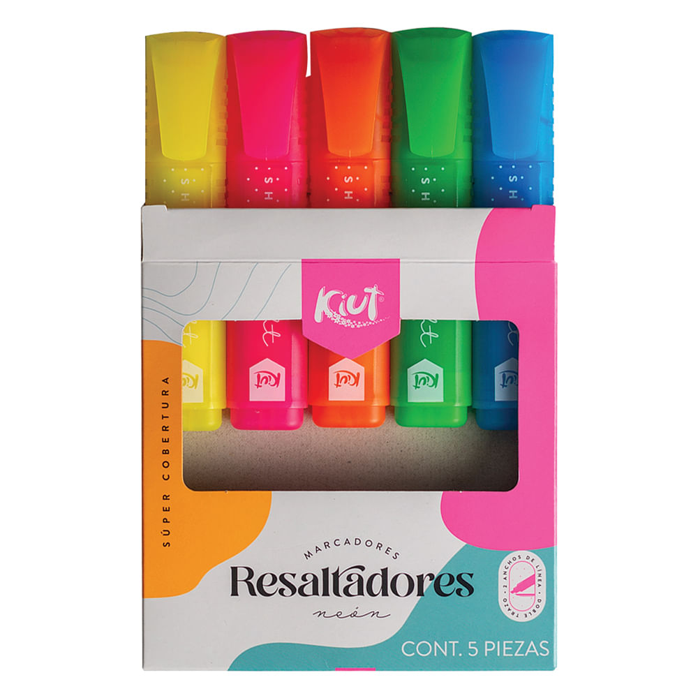 Marcatextos Punta Cincel Kiut Neón 5 piezas | Marcatextos | OfficeMax ...