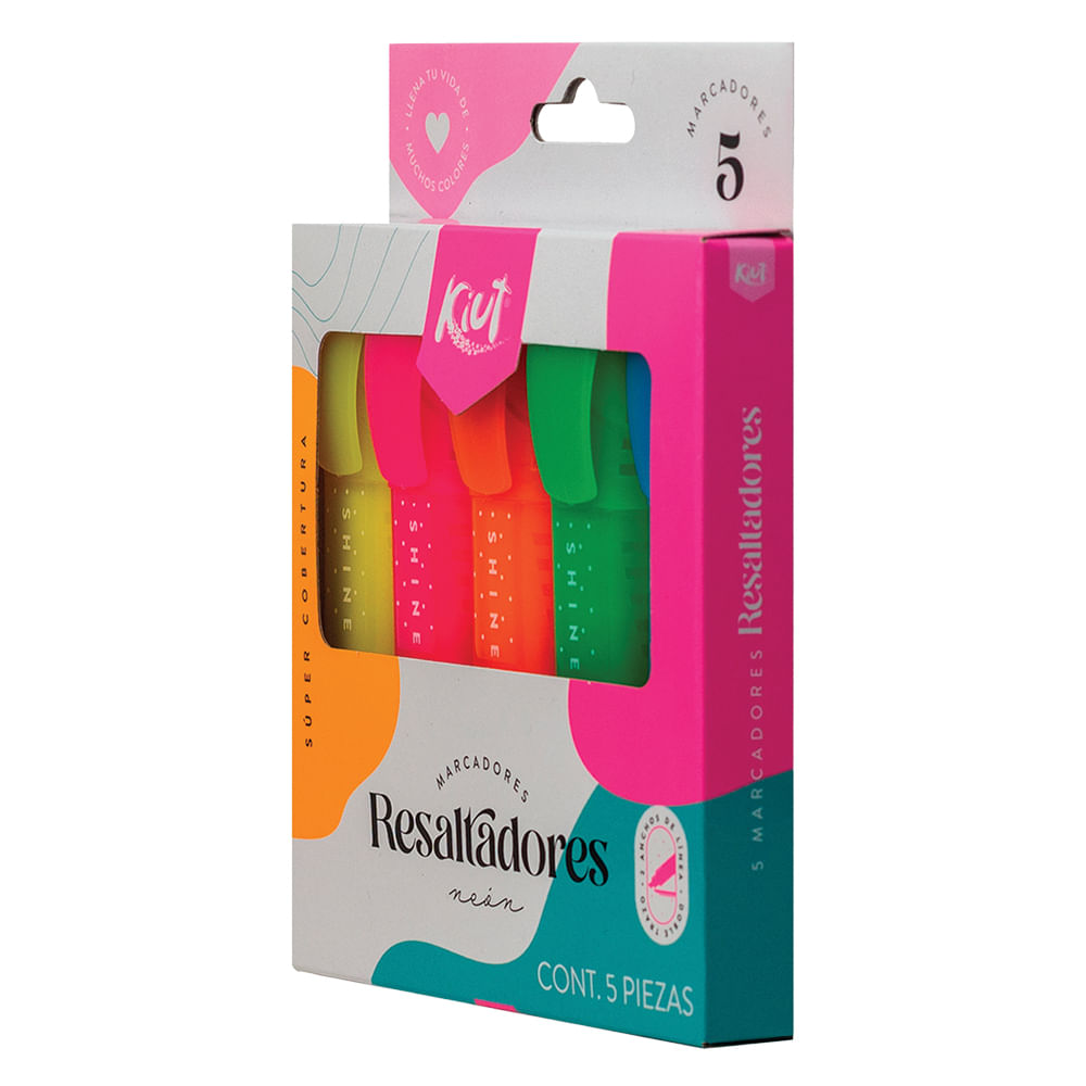 Marcatextos Punta Cincel Kiut Neón 5 piezas | Marcatextos | OfficeMax ...