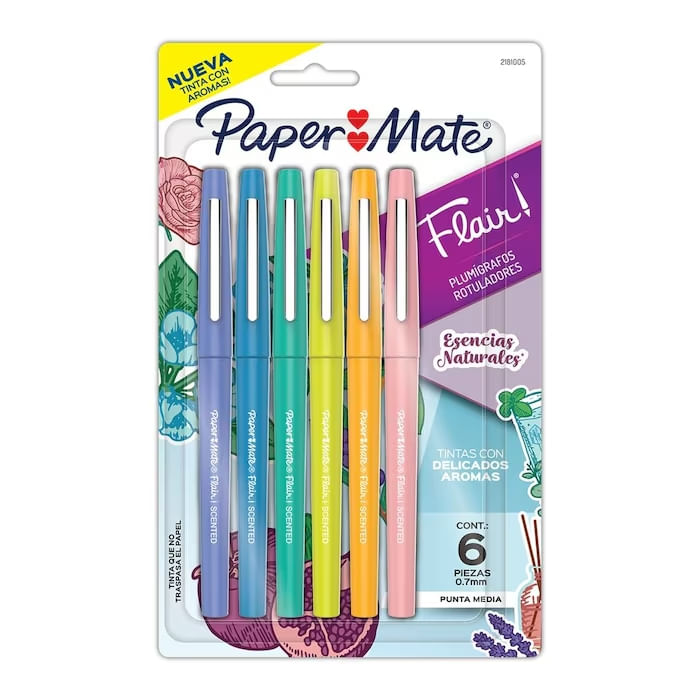 Bolígrafos Paper Mate Flair Punto Medio Aromas 6 piezas | OfficeMax ...