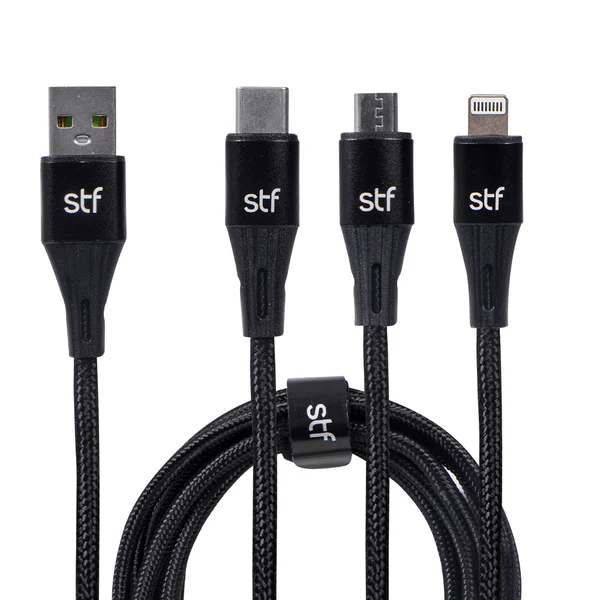 Cable 3 en 1 STF USB-C, Lightning y Micro USB Negro 1.8m | Cables ...