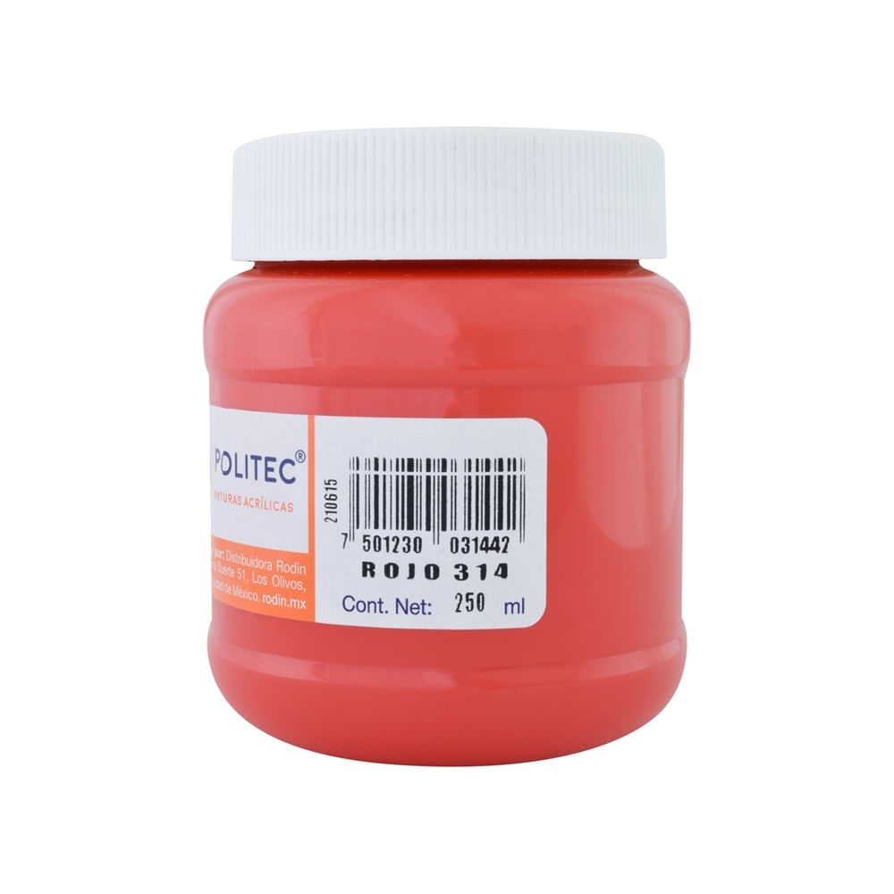 Pintura Acrílica Politec 314 Rojo 250ml | Pinturas | OfficeMax - Office Max