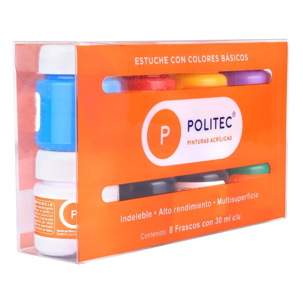 Pinturas Acrílicas Politec Colores Básicos 8 piezas 30ml c/u | Pinturas ...