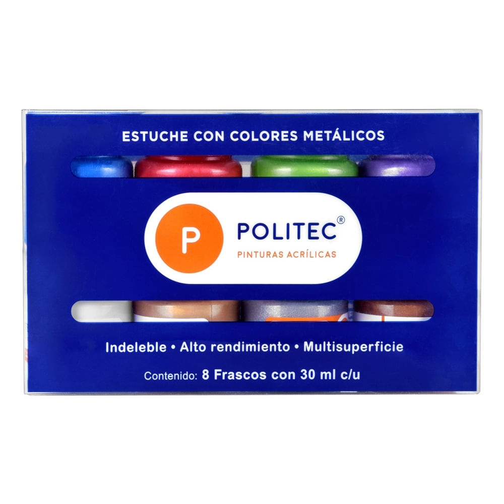 Pinturas Acrílicas Politec Colores Metálicos 8 piezas 30ml c/u ...