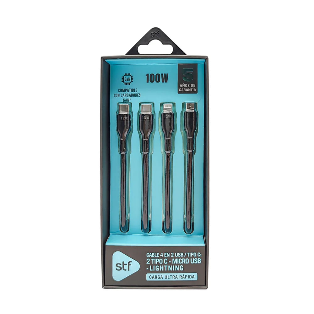 Cable 4 en 2 STF | Cable 4 en 2 USB-C a USB y Lightning - Office Max