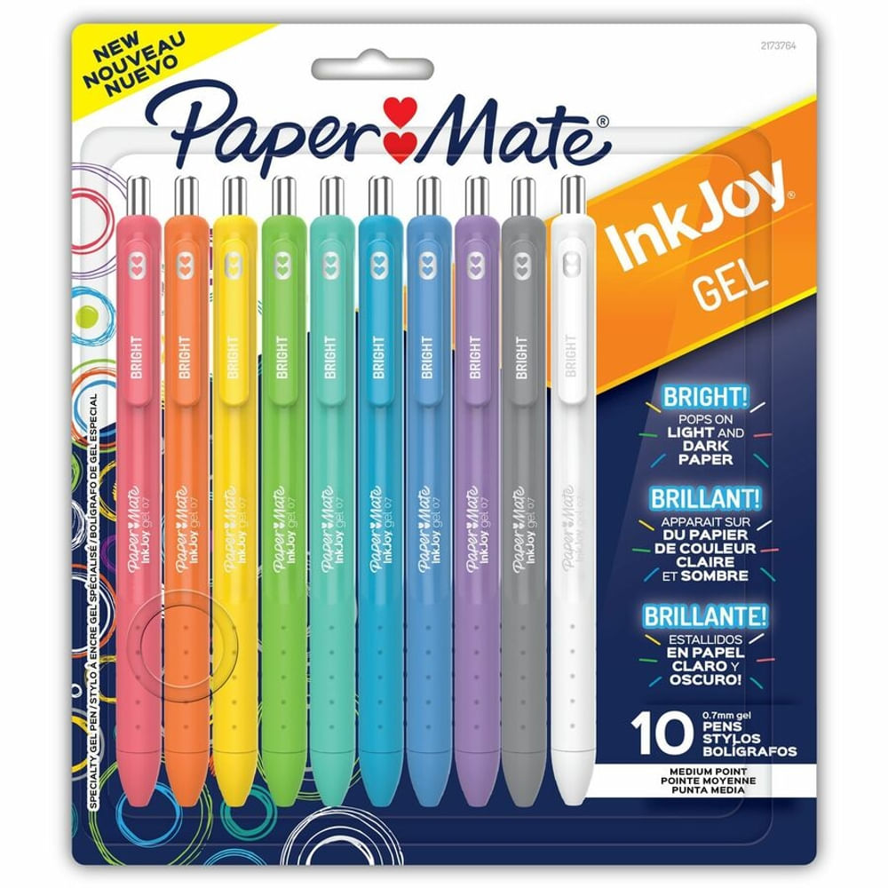 Bolígrafos de Gel Retráctiles Paper Mate InkJoy Punto Mediano Bright 10 ...