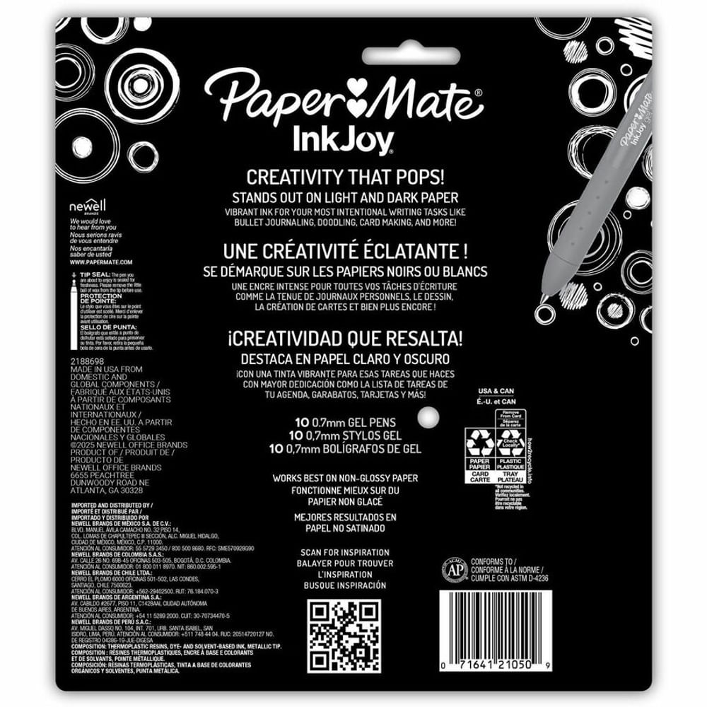 Bolígrafos de Gel Retráctiles Paper Mate InkJoy Punto Mediano Bright 10 ...