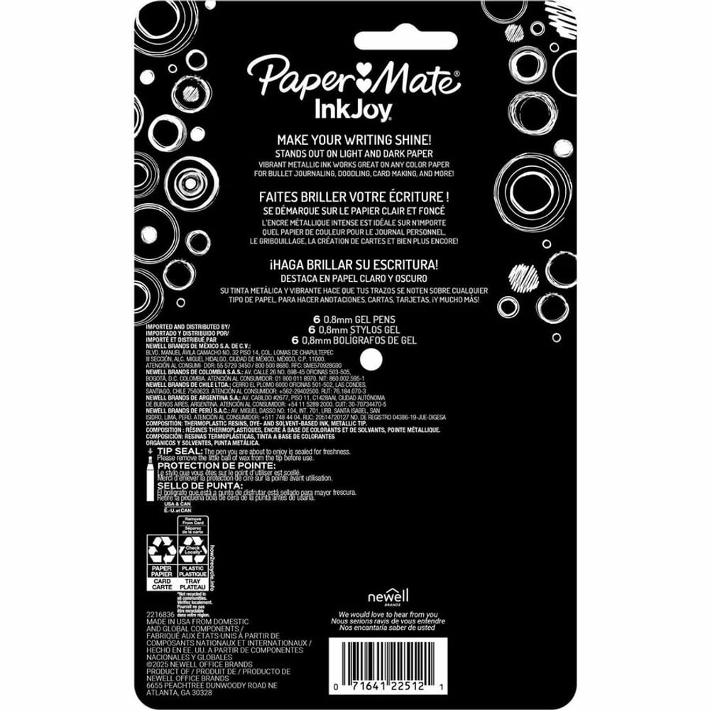 Bolígrafos de Gel Retráctiles Paper Mate InkJoy Punto Mediano Metallic ...