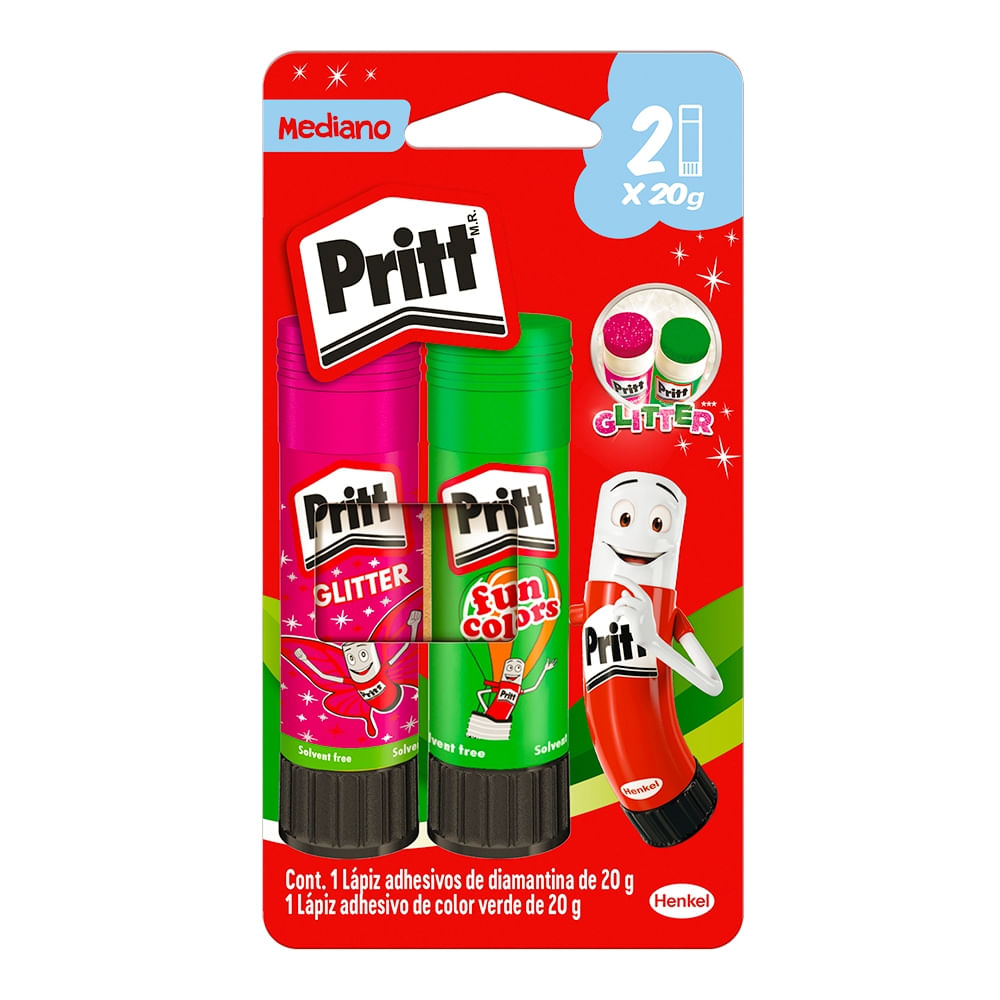 Pritt Glitter Rosa + Verde 4 piezas 20g | OfficeMax - Office Max
