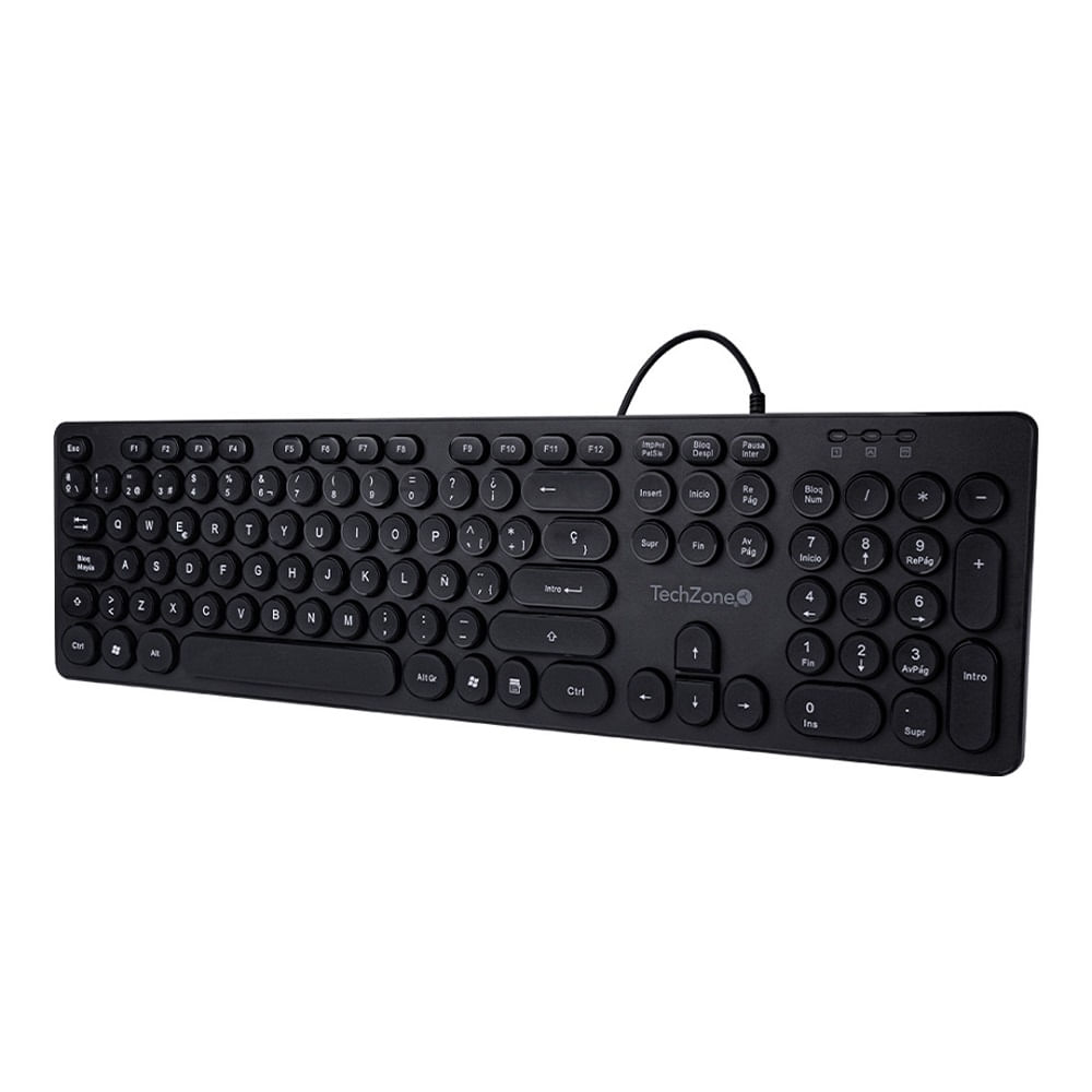 Teclado Alámbrico Techzone Oval | Indicadores LED | Negro - Office Max