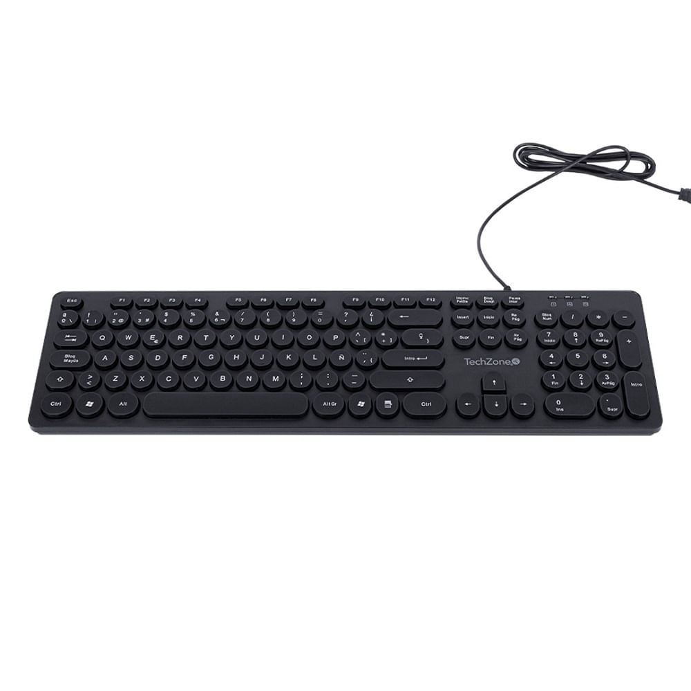 Teclado Alámbrico Techzone Oval | Indicadores LED | Negro - Office Max