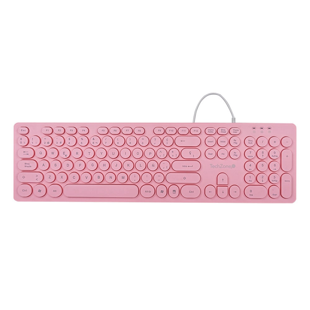 Teclado Alámbrico Techzone Oval | Indicadores LED | Rosa - Office Max