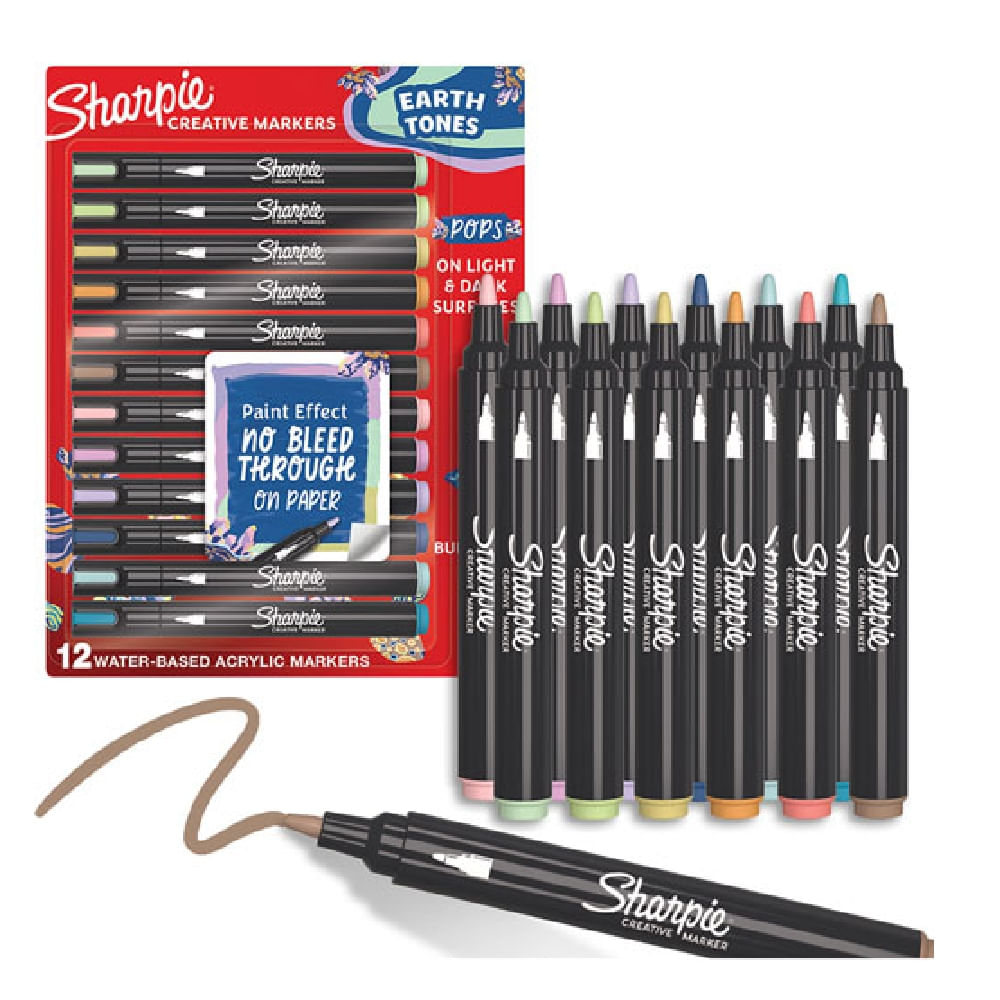 Marcadores Sharpie Acrílico Punta Bala Earth Tones 12 piezas | Plumones ...